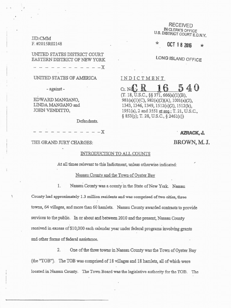 2016-10-18 Edward and Linda Mangano - John Venditto - Indictment (EDNY ...