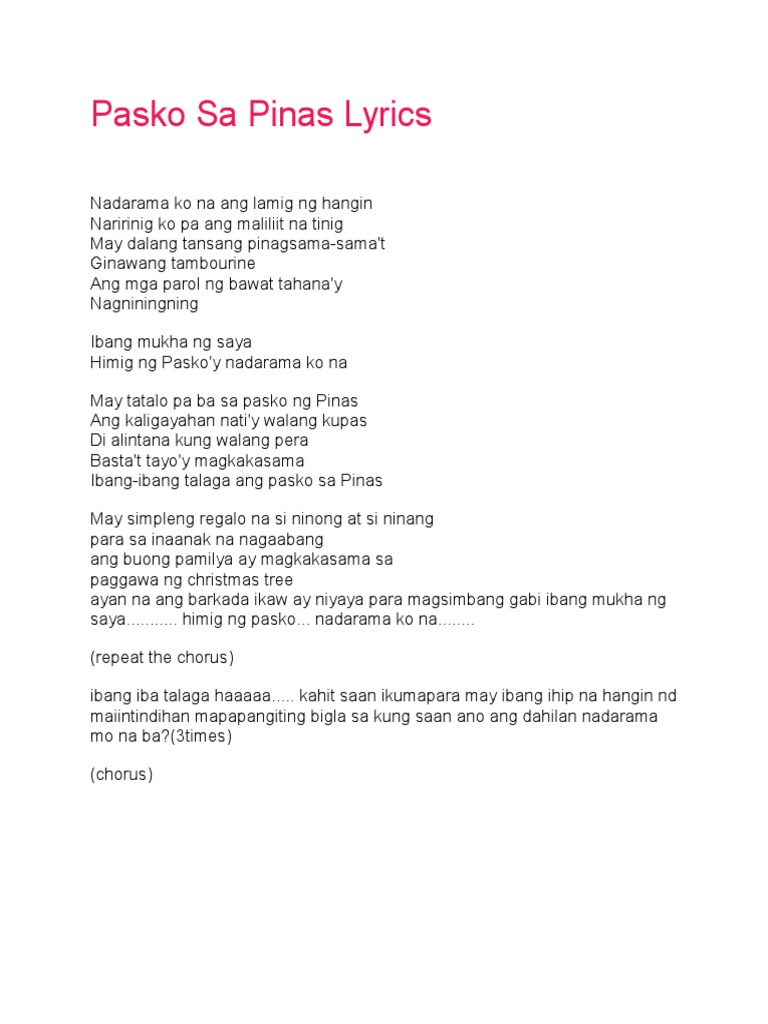 Pasko Sa Pinas Lyrics | PDF