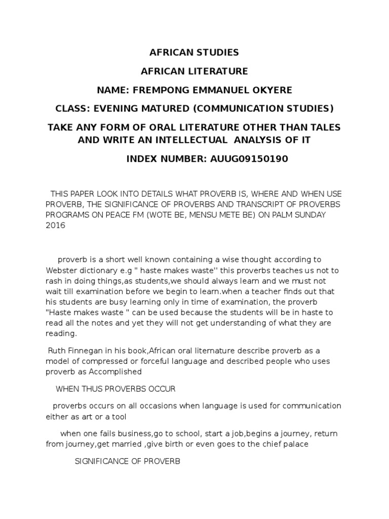 African Studies - Literature-Kwahu | PDF | Proverb