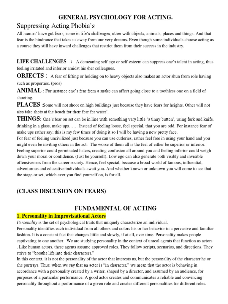Acting Notes | PDF | Actor | Plot (Narrative)