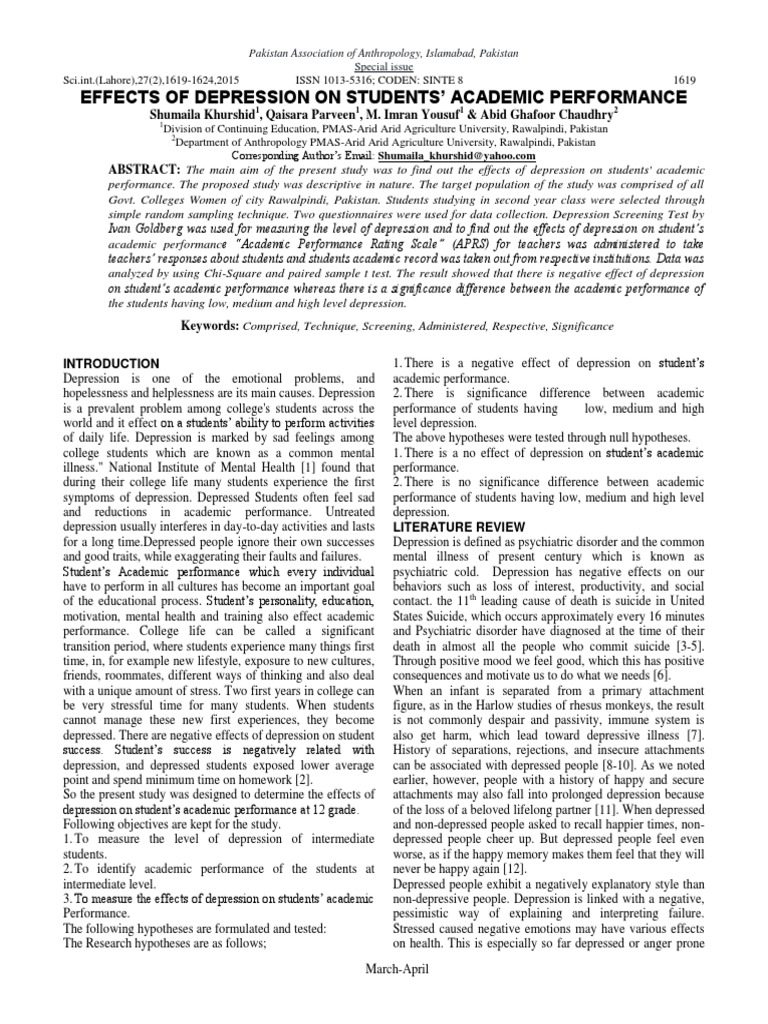 Effects of Depression On Students' Academic Performance | PDF ...