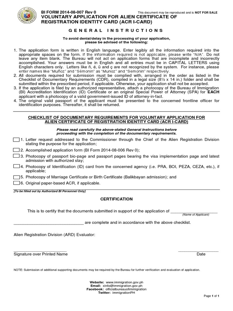 CDR Voluntary Application for ACR I-Card | Document | Identity Document ...