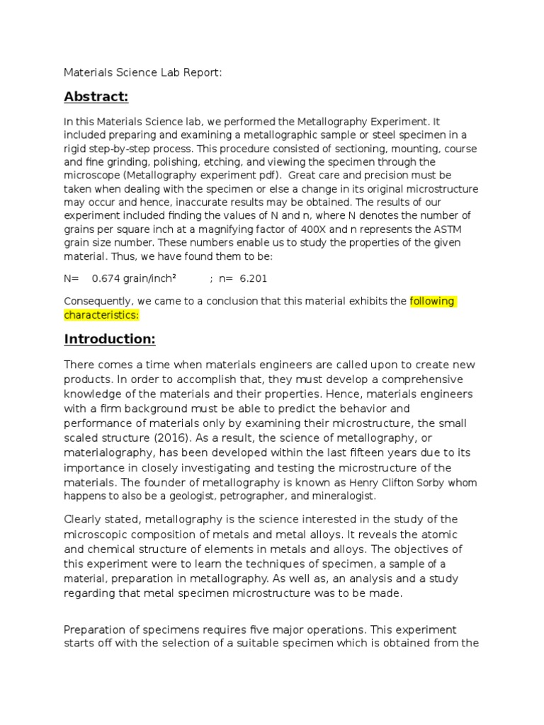 Materials Science Lab Report | PDF | Microstructure | Industries