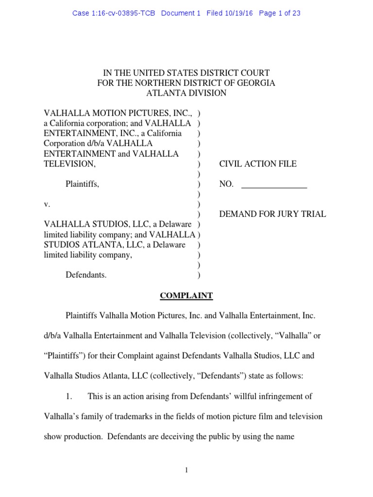 Valhalla Entertainment V Valhalla Studios | PDF | Trademark Dilution ...