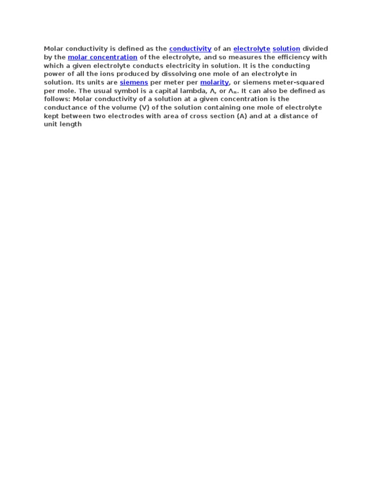 Molar Conductivity of Electrolytes | PDF | Teaching Methods & Materials ...