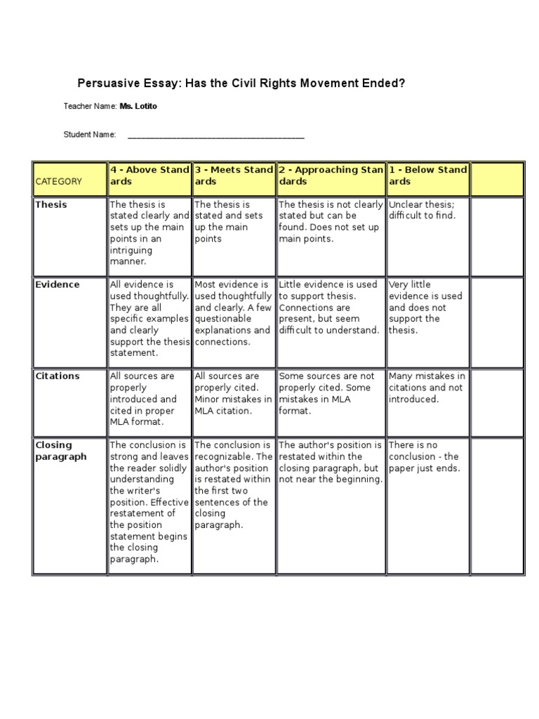 Persuasive Essay Rubistar Rubric | PDF