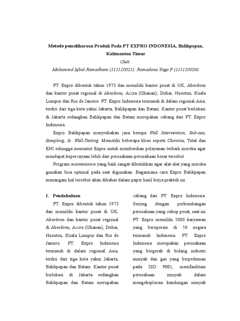 Metode Pemeliharaan di PT Expro Indonesia | PDF
