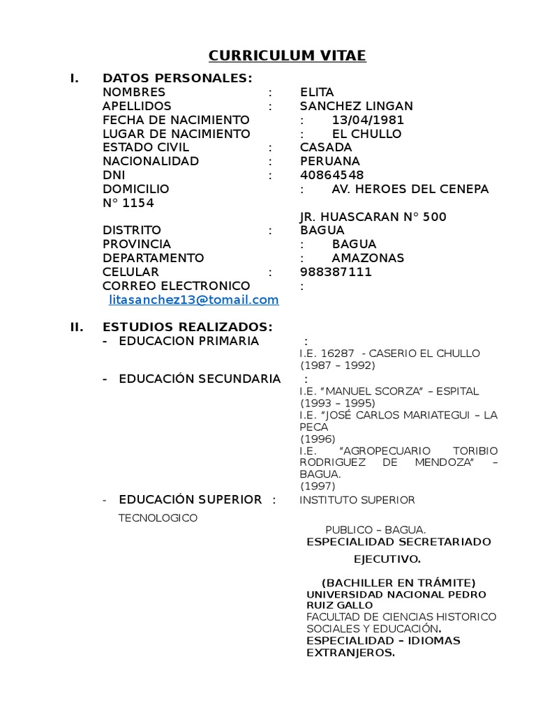 Curriculum Vitae - Elita | PDF | Educación avanzada