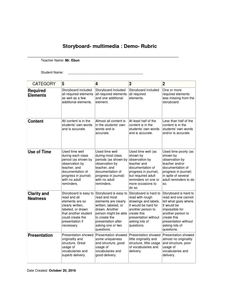 Storyboard Rubric | PDF