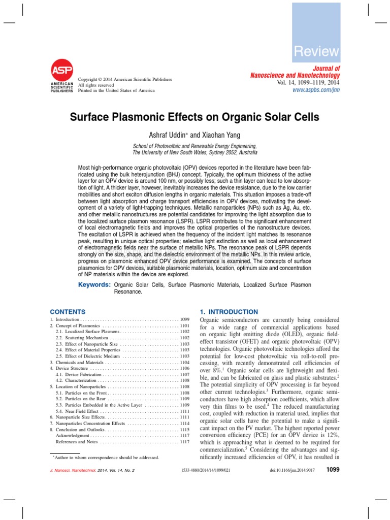 Surface Plasmon Effects On Organic Solar Cells | PDF | Plasmon ...