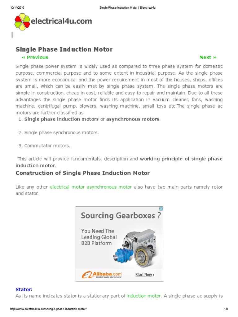 Single Phase Induction Motor - Electrical4u | PDF | Electric Motor ...