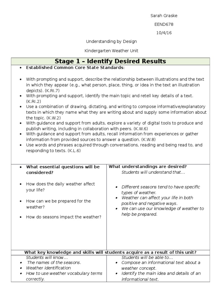 Understanding by Design Template With Info | PDF | Weather | Vocabulary