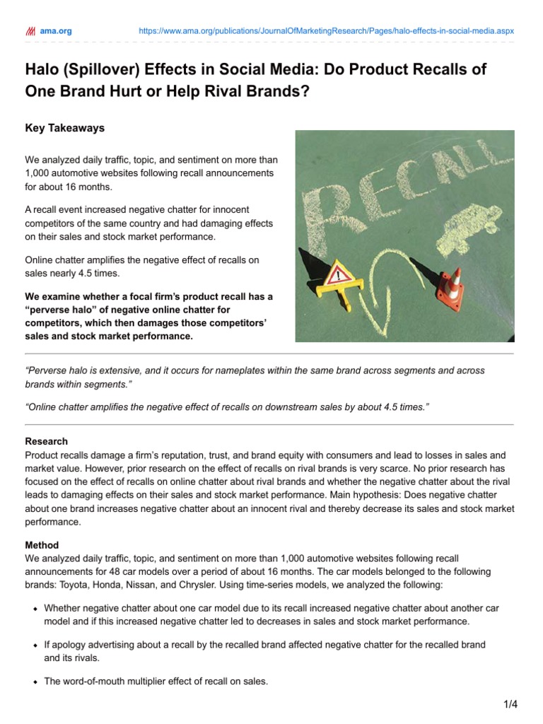 Halo Spillover Effects in Social Media Do Product Recalls of One Brand ...