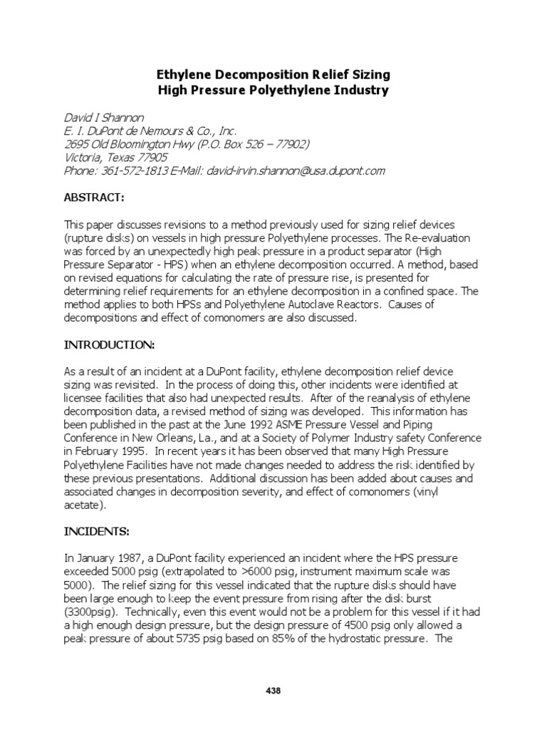Ethylene Decomposition Relief Sizing Methods | PDF | Gases | Pressure