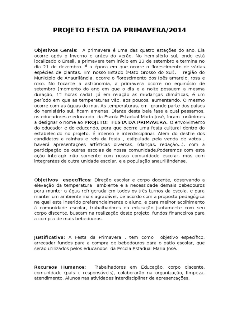 Projeto Festa da Primavera 2014 | PDF | Primavera | Brasil
