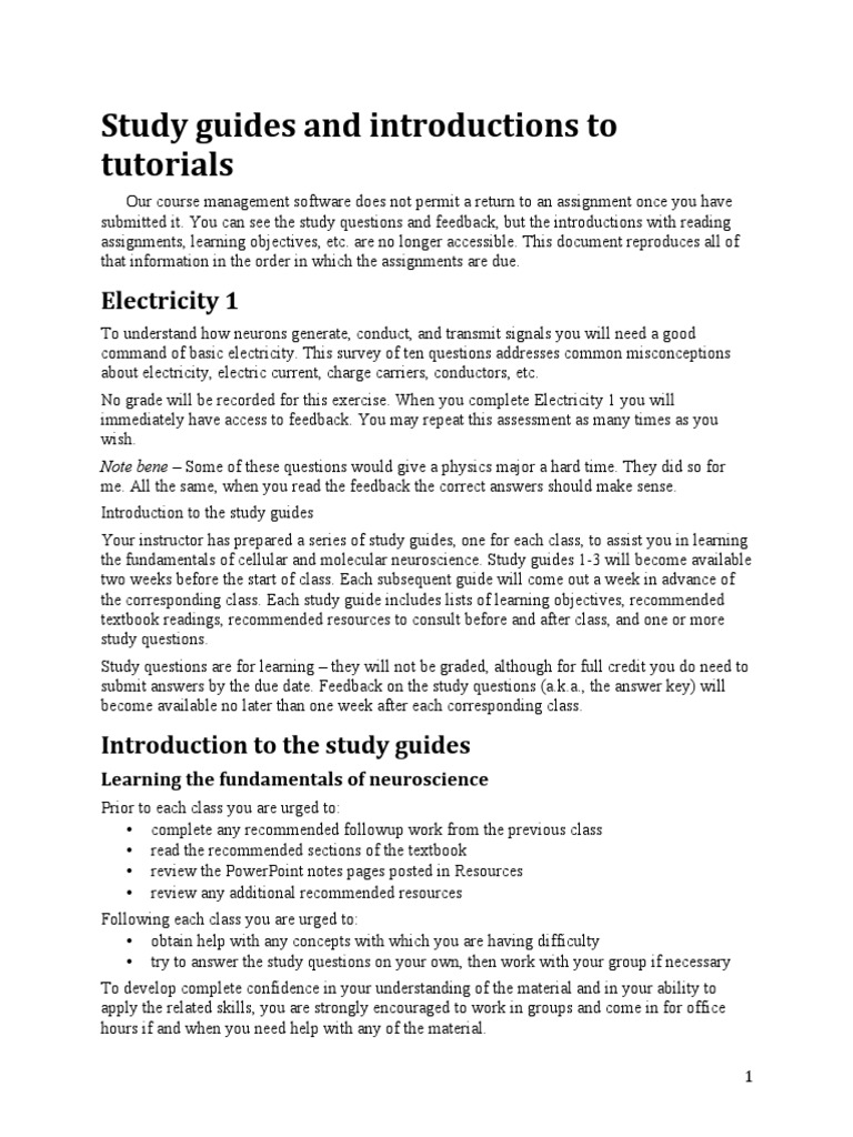 Study Guides and Introductions To Tutorials: Electricity 1 | PDF ...