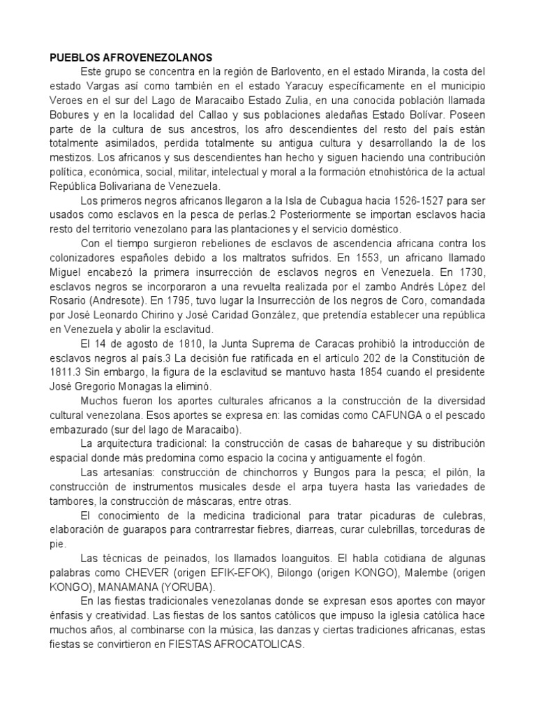 Pueblos Afrovenezolanos y su Historia | PDF | Venezuela | Agitación