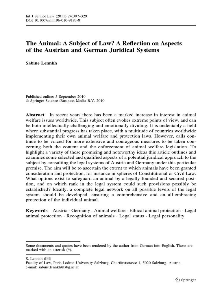 Examining the Legal Status of Animals in Austria and Germany: A ...