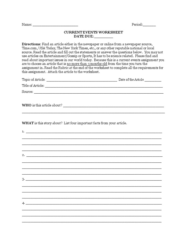 Current Events Worksheet | PDF