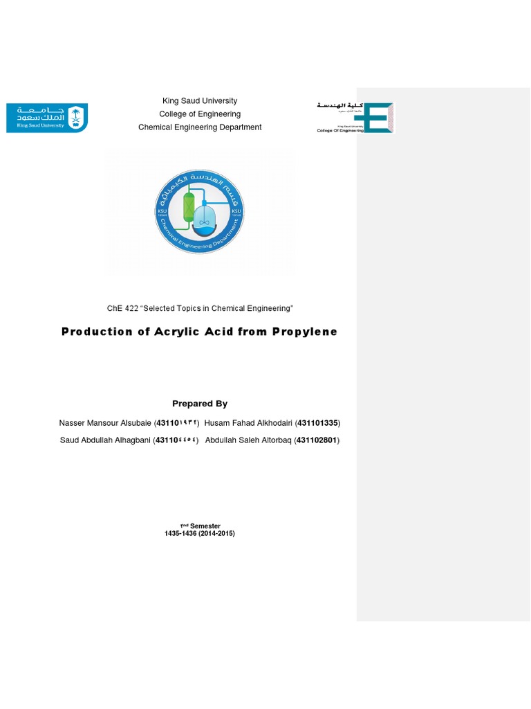 PROJECT Acrylic Acid | PDF | Chemical Reactor | Heat Exchanger