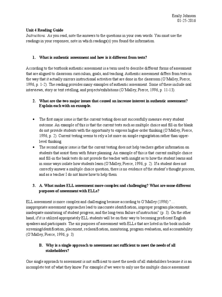 Unit 4 Reading Guide | PDF | Multiple Choice | Educational Assessment