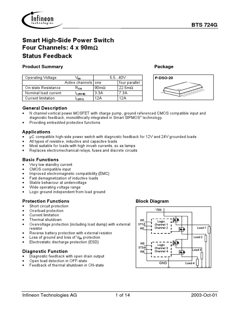 BTS724G | PDF | Field Effect Transistor | Series And Parallel Circuits