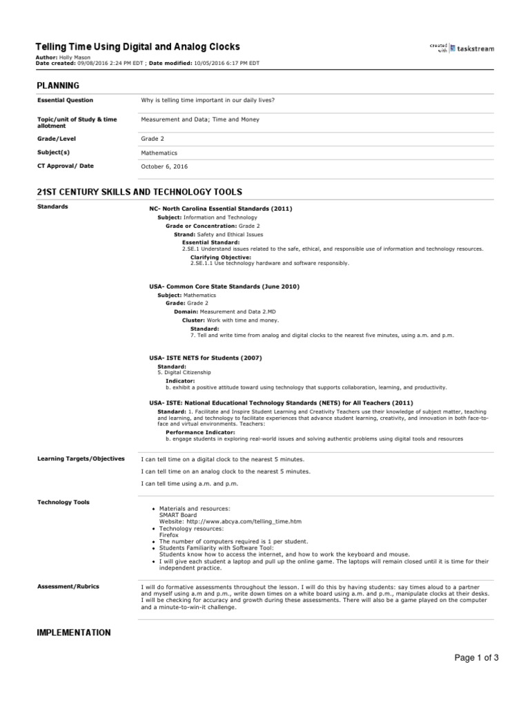 Lesson 5 | PDF | Clock | Time