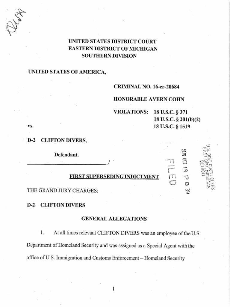 Divers Filed First Superseding Indictment