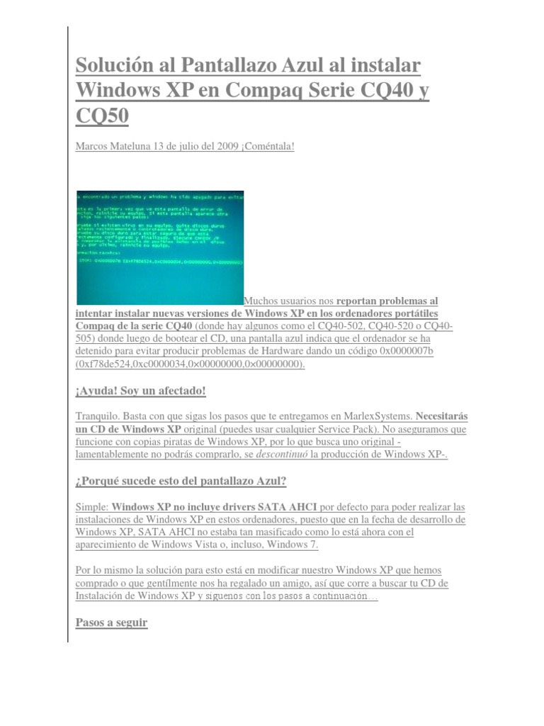 Solución Al Pantallazo Azul Al Instalar Windows XP Sailehf | Descargar ...