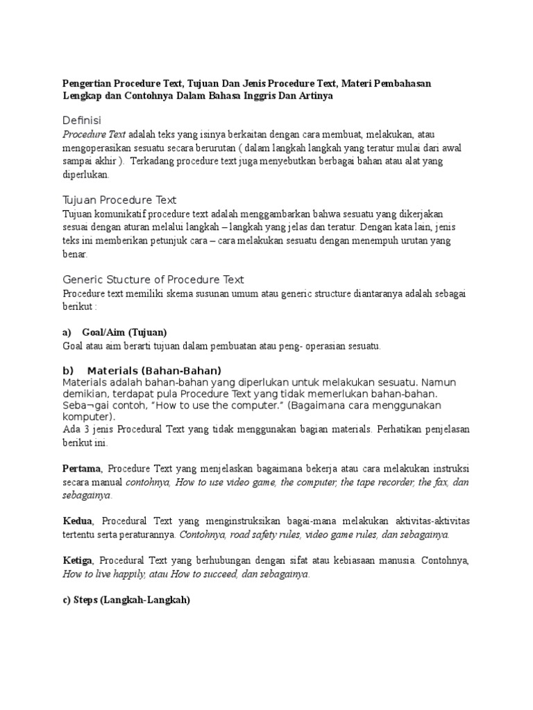Pengertian Procedure Text | PDF