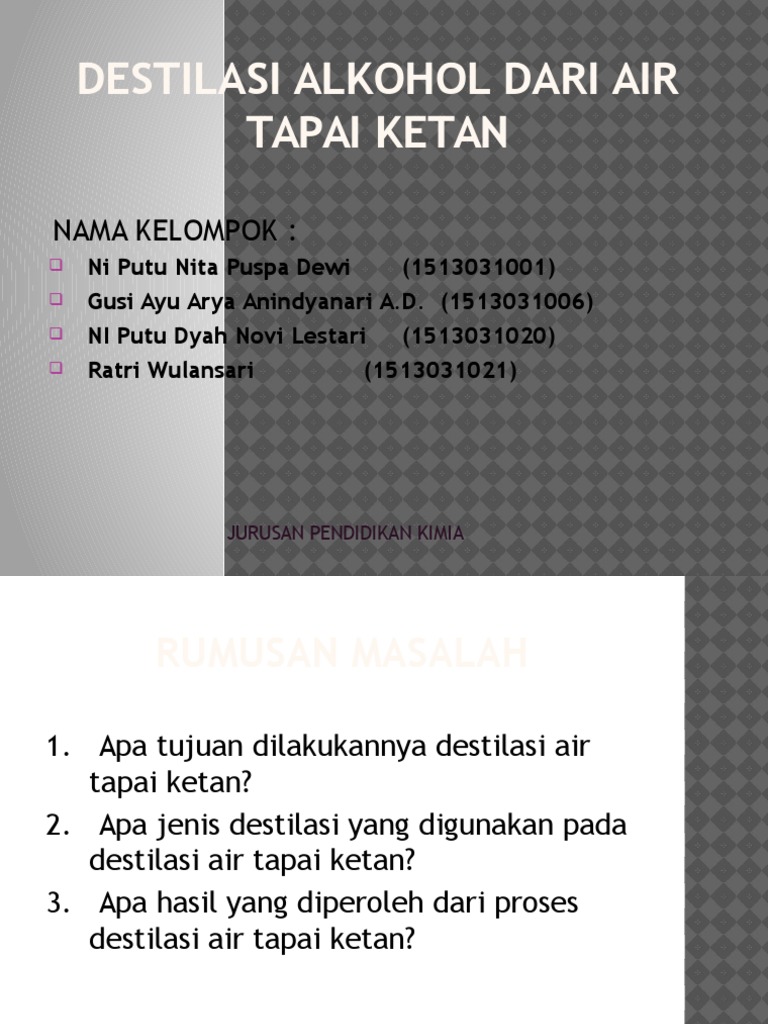 Destilasi Alkohol Dari Air Tapai Ketan | PDF