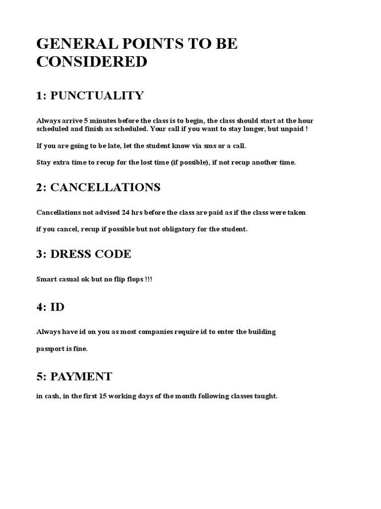 General Points To Be Considered: 1: Punctuality | PDF
