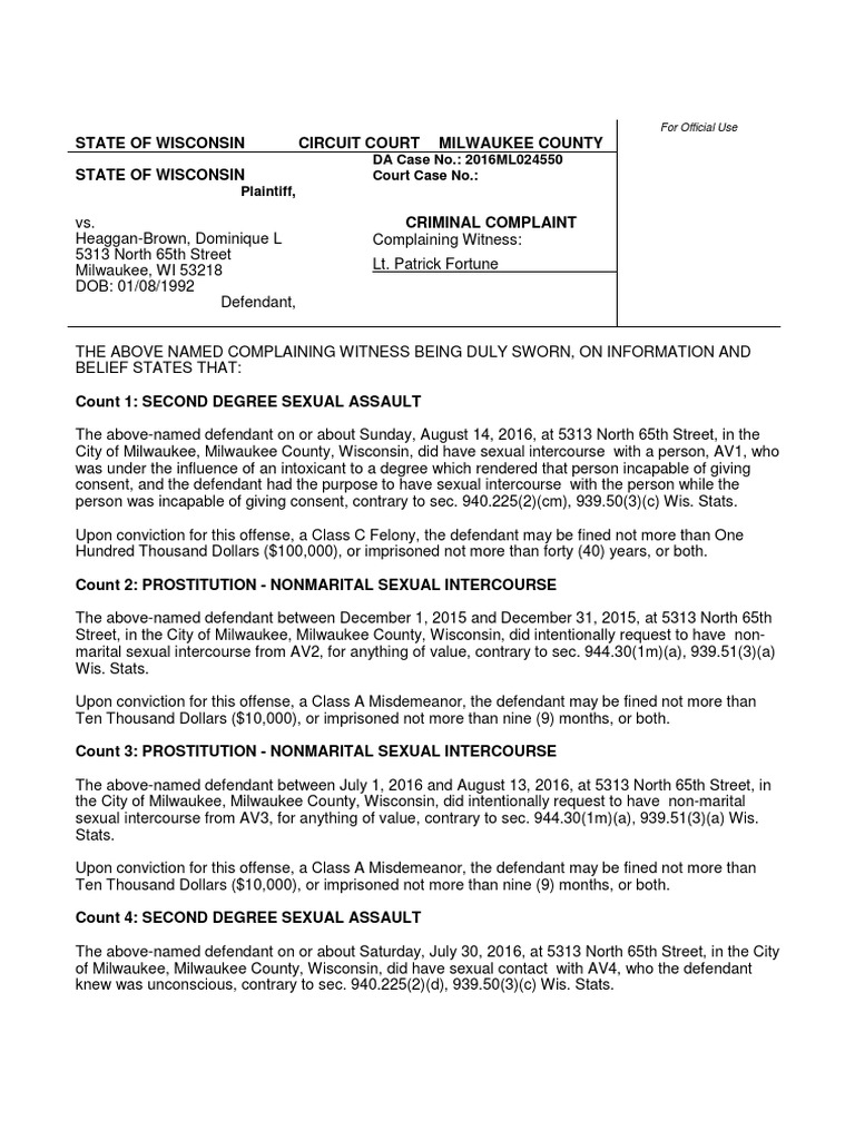 Criminal Complaint | PDF | Wisconsin Circuit Courts | Criminal Justice