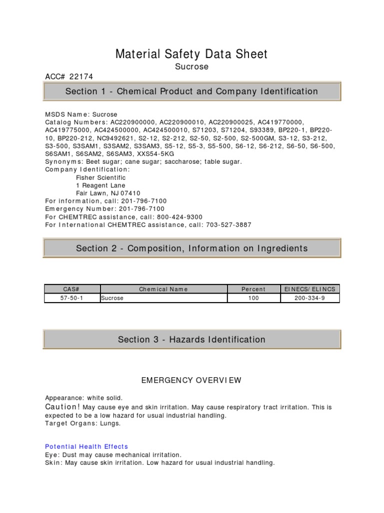 Sucrose | Sucrose | Dangerous Goods