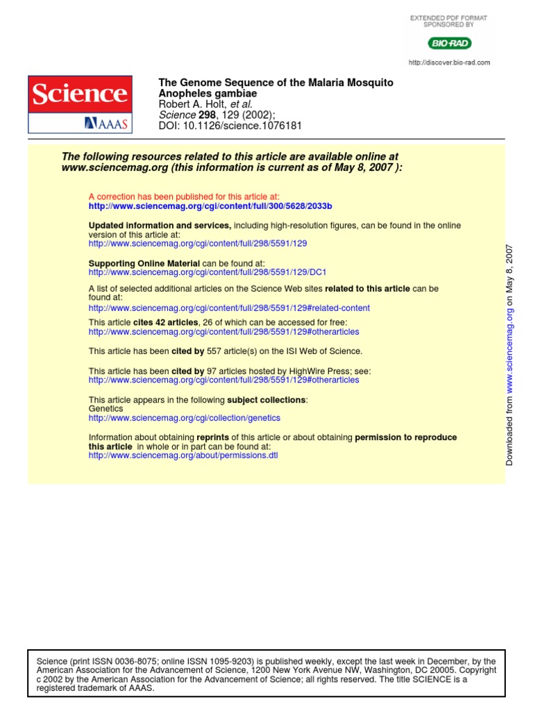 The Genome Sequence of The Malaria Mosqu PDF | PDF | Single Nucleotide ...