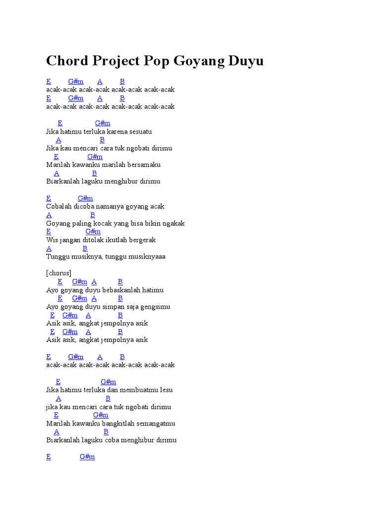 Chord Project Pop Goyang Duyu | PDF