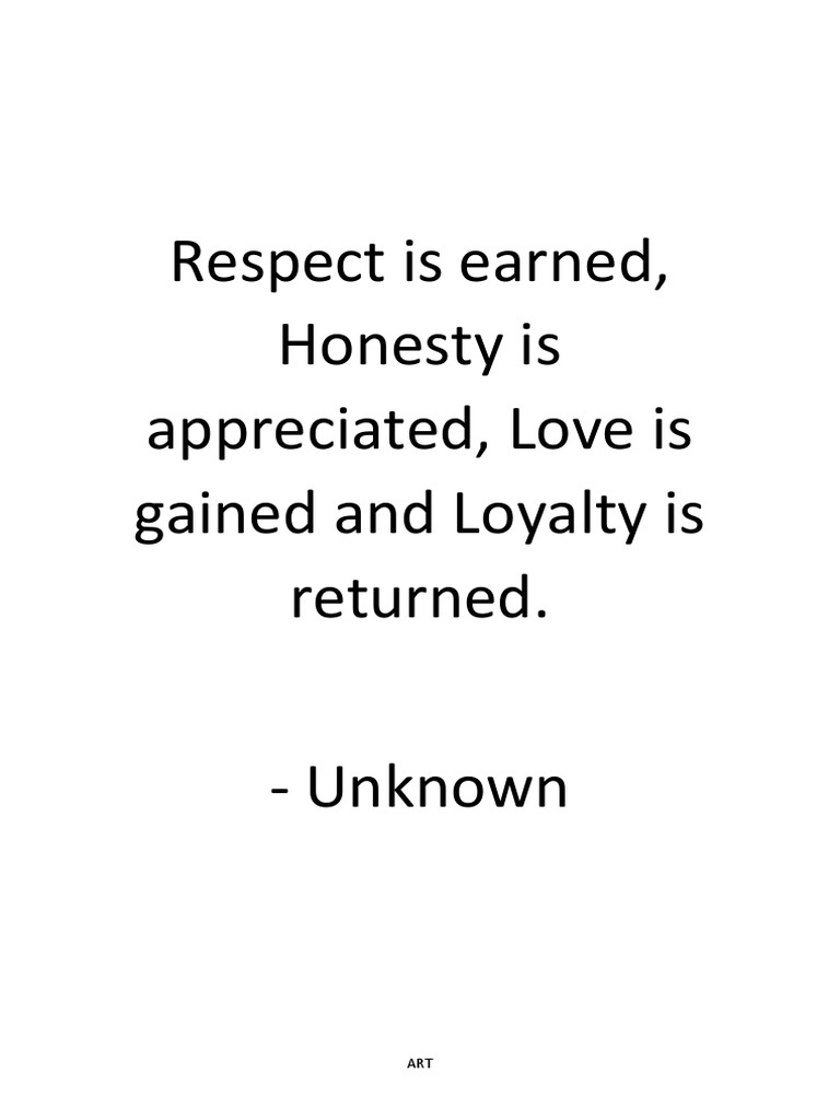 Respect Is Earned, Honesty Is Appreciated, Love Is Gained and Loyalty ...