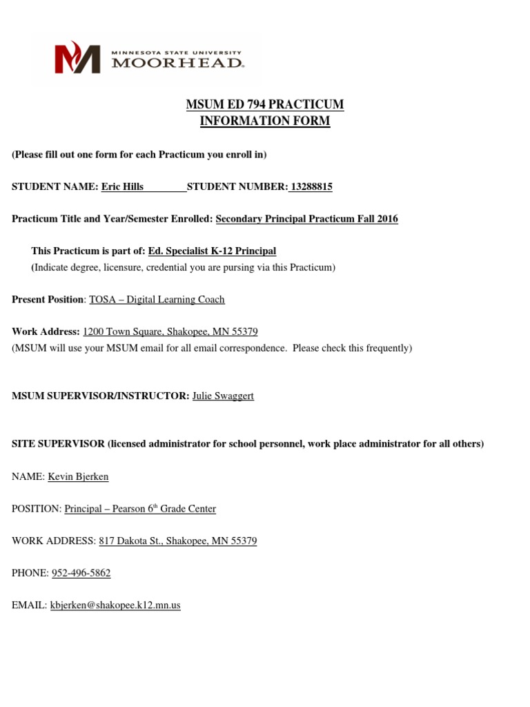 Practicum Information Form | PDF