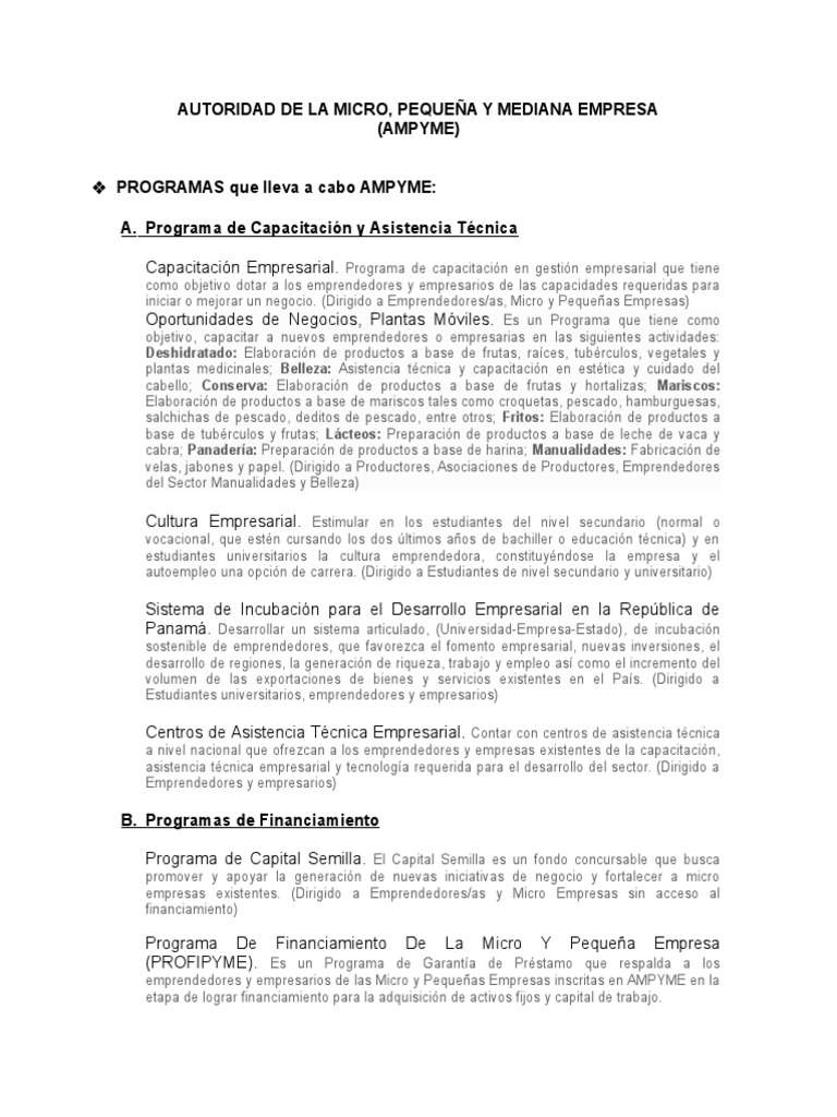 Programas y Préstamos AMPYME | PDF | Pequeñas y medianas empresas ...