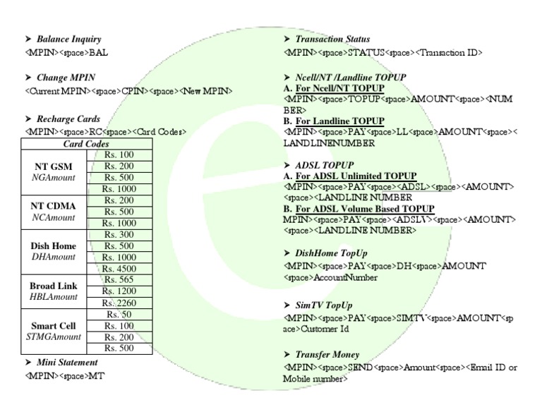 Ncell Recharge and Transfer Codes Guide | PDF