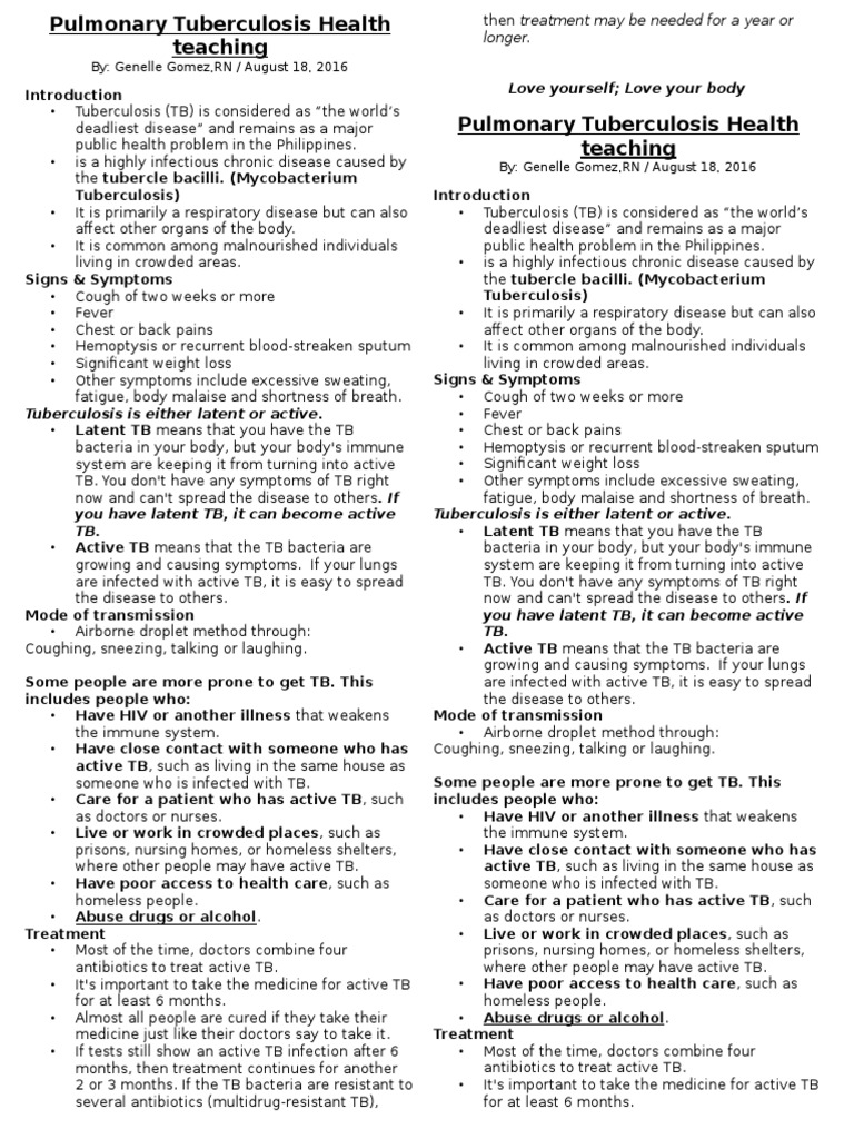 Understanding Pulmonary Tuberculosis | PDF | Tuberculosis | Birth Control