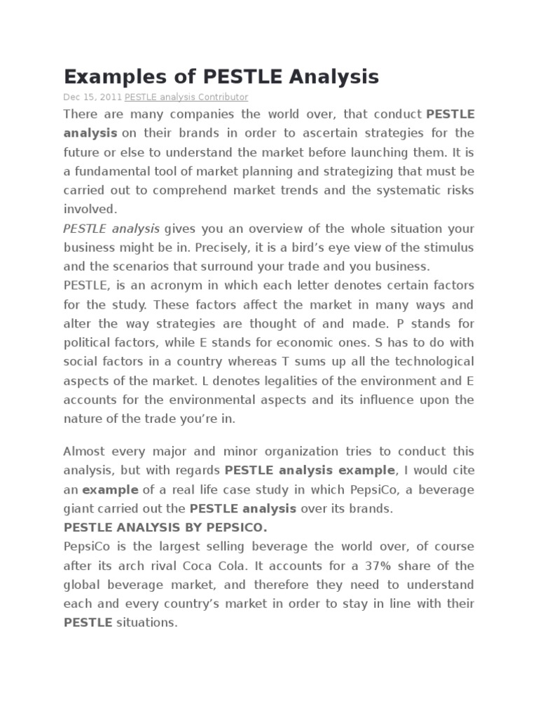 Examples of PESTLE Analysis | PDF | Pepsi Co | Pepsi