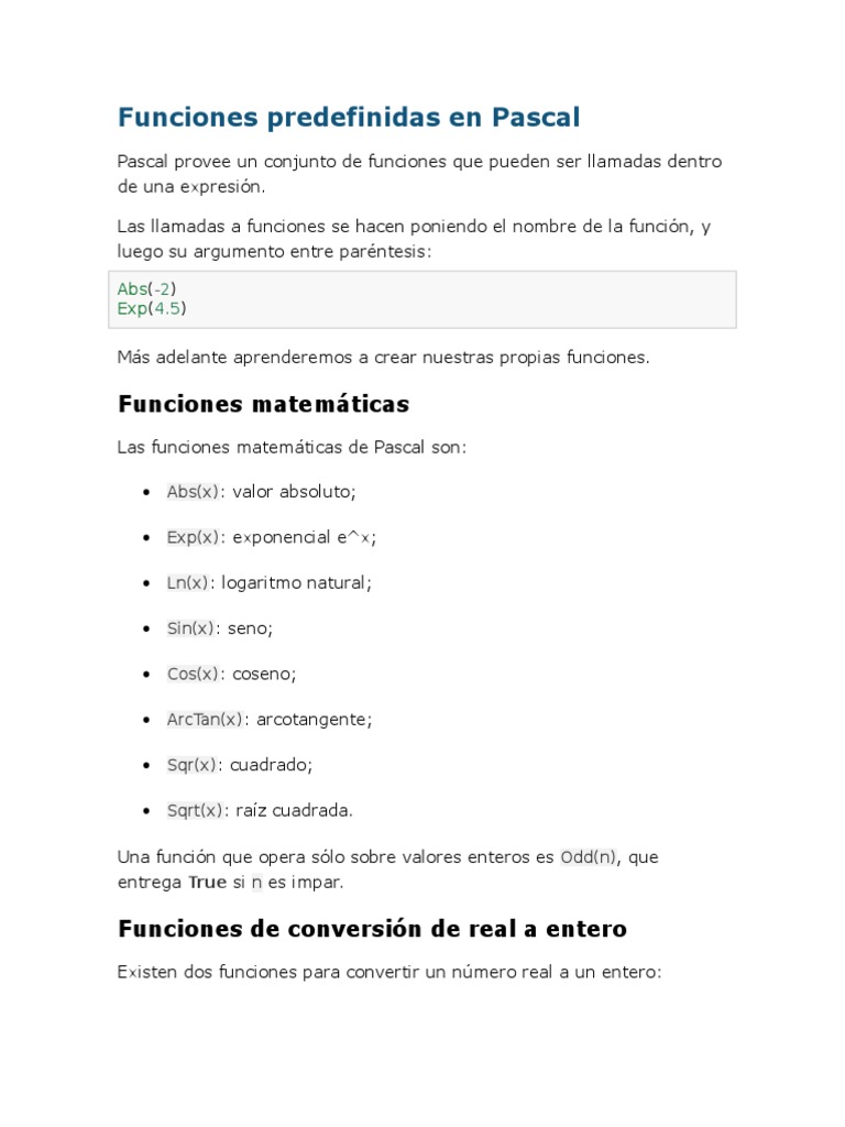 Funciones Predefinidas en Pascal