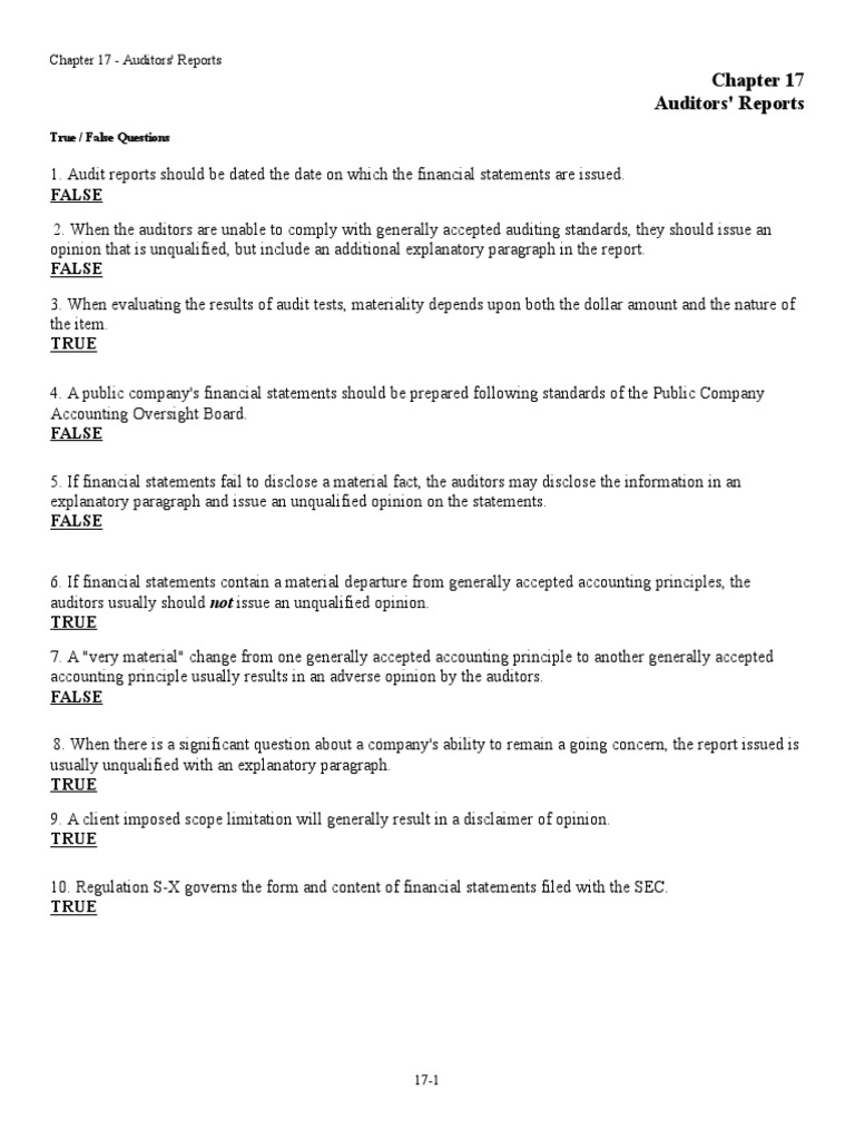 Chapter 17 Audits Report | Auditor's Report | Going Concern