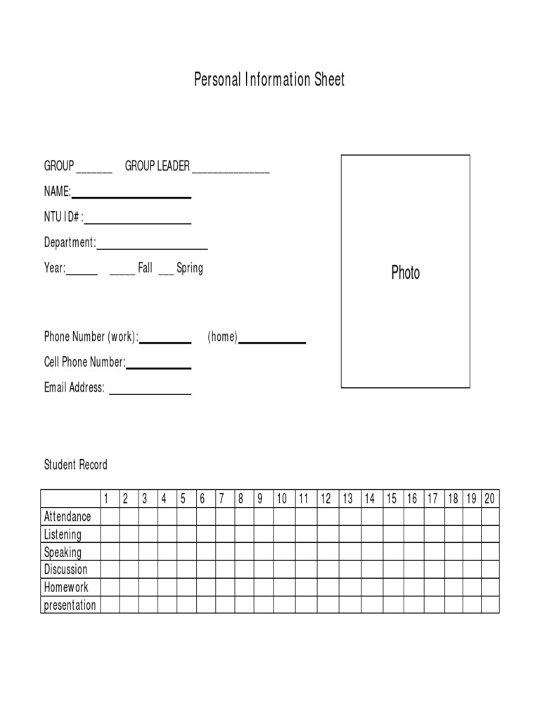 Personal Information Sheet: Photo | PDF