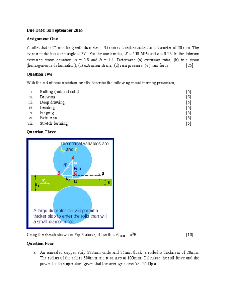 Assignment One (Metal Forming Processes) | PDF