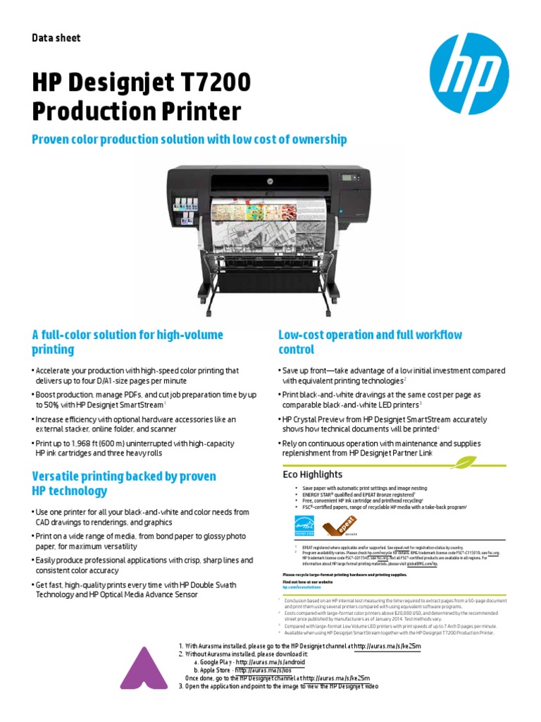 Brosur HP Designjet T7200 Plotter | PDF | Printer (Computing) | Hewlett Packard