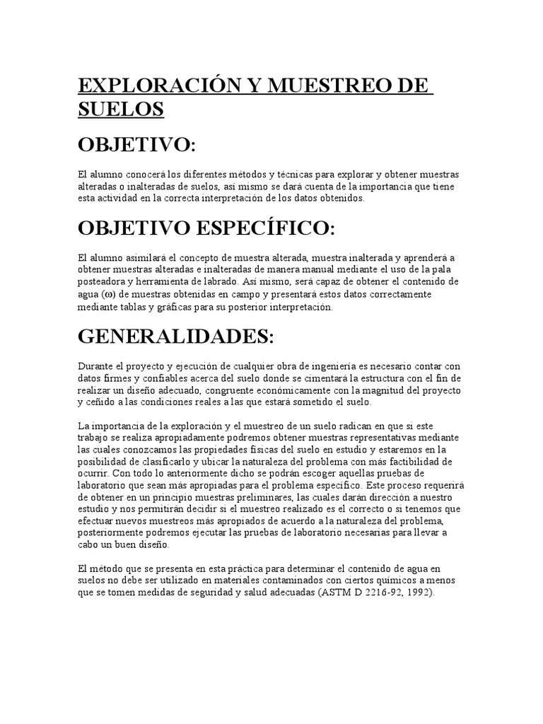 Técnicas de Muestreo de Suelos | PDF | Excavación (Arqueología) | Suelo