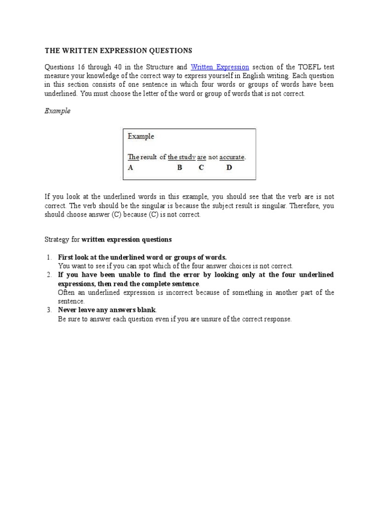 The Written Expression Questions: Example | PDF | Grammatical Number ...
