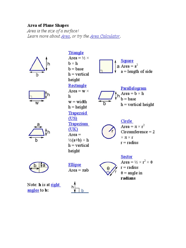 Area of Plane Shapes | PDF